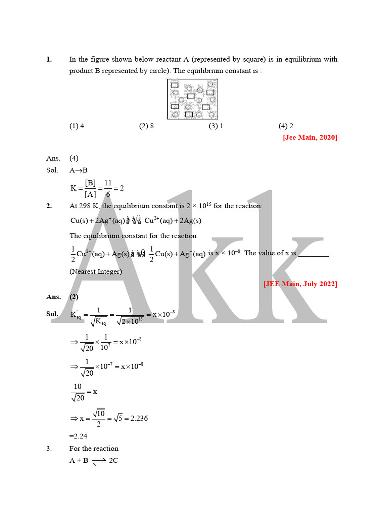 3 Chem Equilibrium Jee Main Based Test With Ans | PDF | Chemical ...