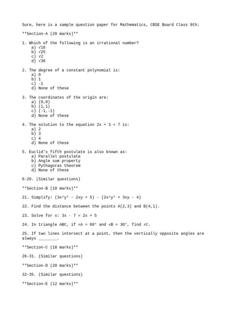 Question Paper Maths | PDF