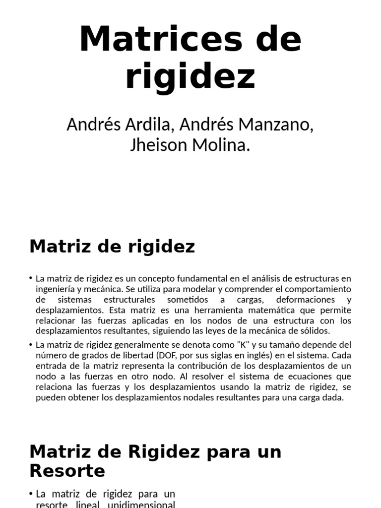 Presentación Matrices de Rigidez | PDF | Rigidez | Braguero