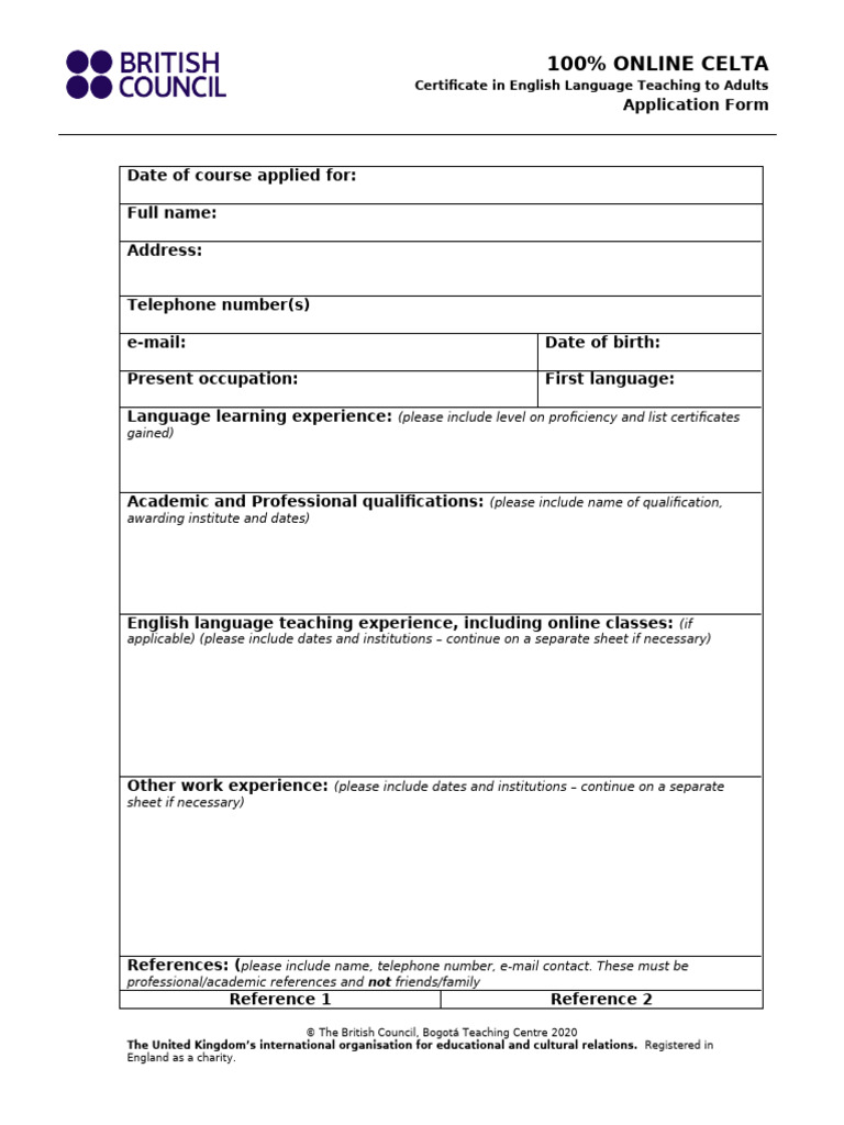 CELTA Application Form Guide | PDF