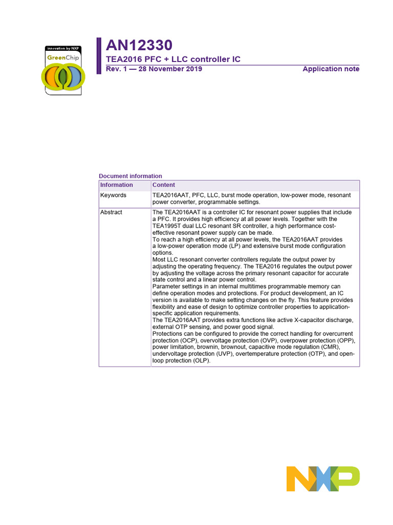 AN12330 Application Notes | PDF | Power Supply | Resonance