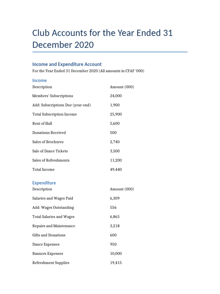 Club Financial Accounts 2020 Summary | PDF