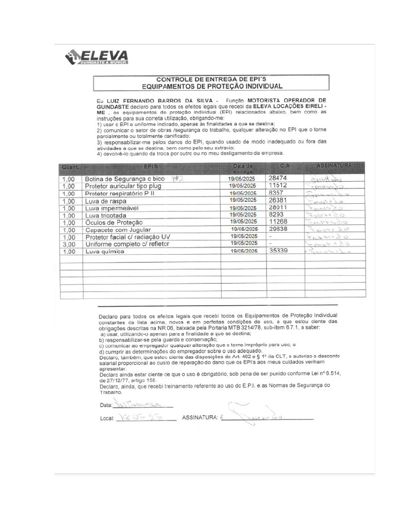 Ficha Epi Atualizada | PDF