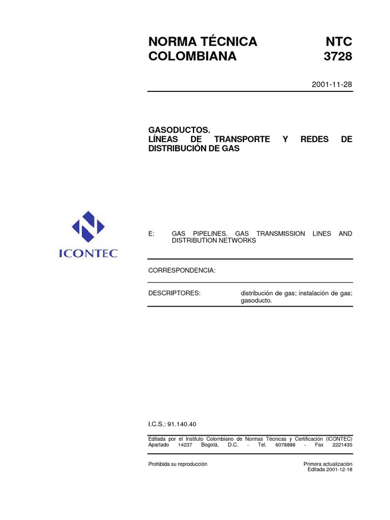 Norma Tecnica NTC Colombiana 3728 Gasodu | PDF | Gases | Transporte