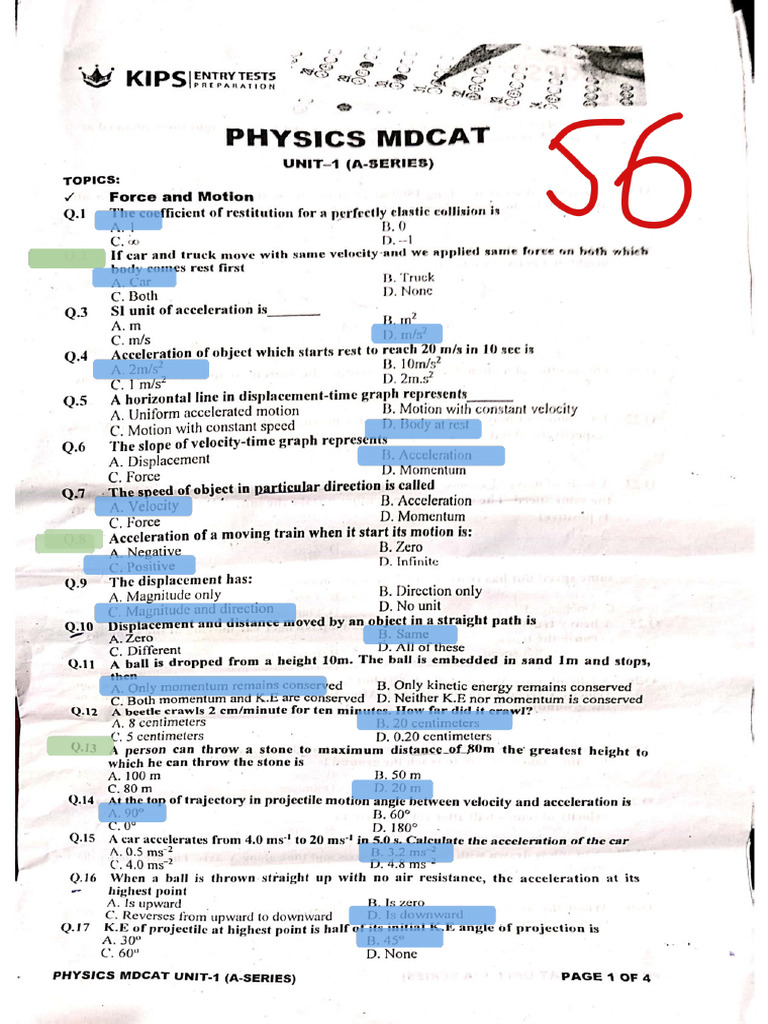 Kips 2023 A-S 1 To 10 (Phy + Key) | PDF