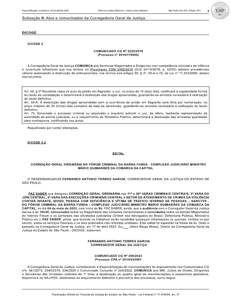 Comunicado CG Nº 259/2023 | PDF