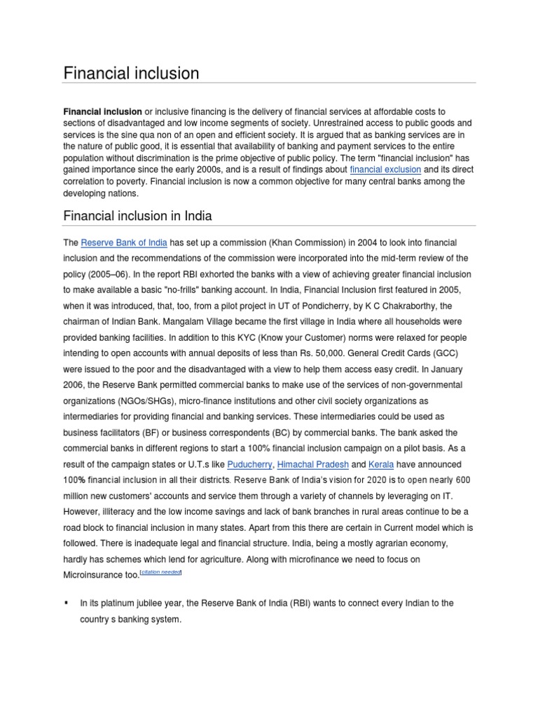 Financial Inclusion in India | PDF | Financial Inclusion | Banks