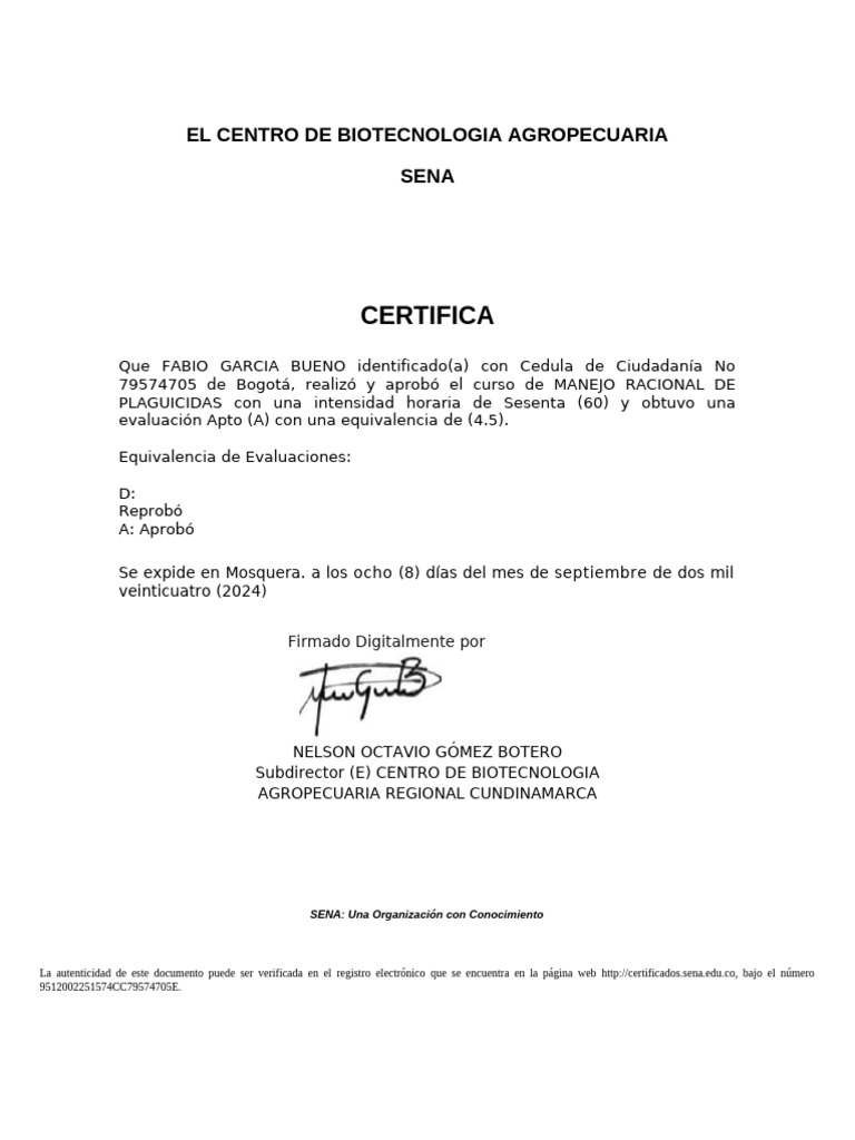 Certificado Sena | PDF