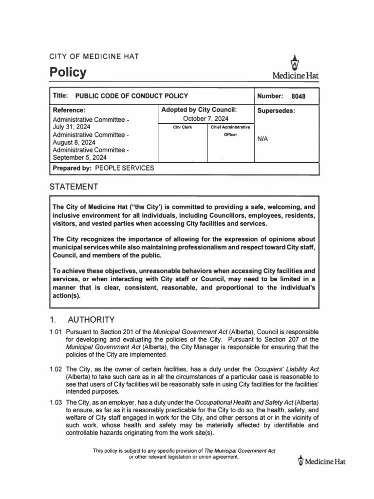 8048 Public Code of Conduct Policy | PDF | Employment | Discrimination