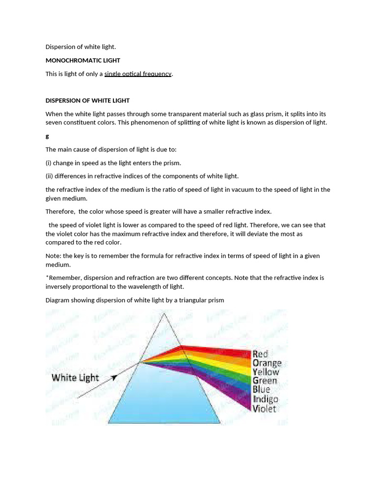 Dispersion of White Light | PDF