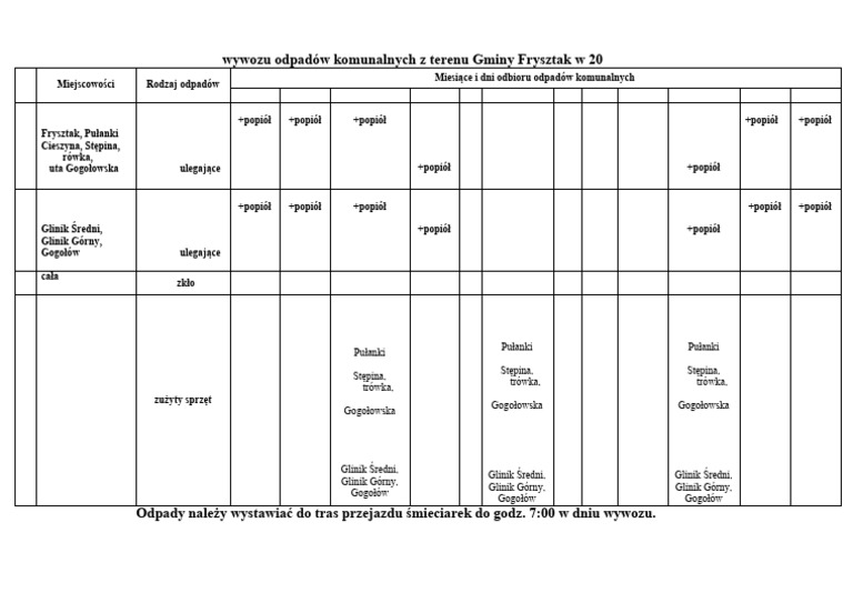 HARMONOGRAM Frysztak 2024 | PDF