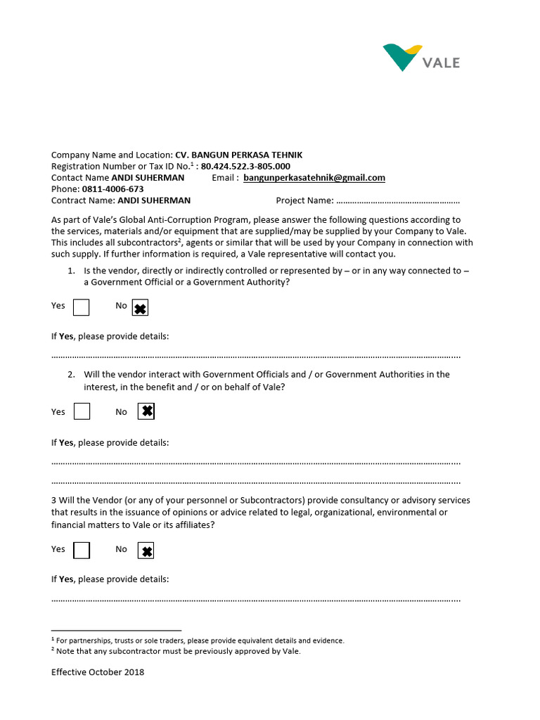Vale Anti-Corruption Risk Assessment | PDF | Business | Justice