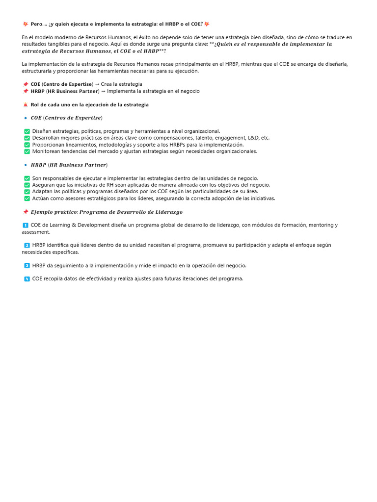 Implementación de Estrategia HRBP vs COE | PDF