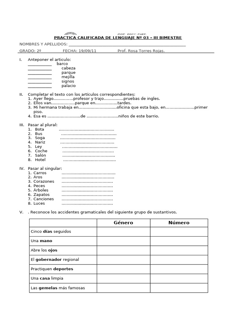 Práctica de Lenguaje para 2º Grado | PDF