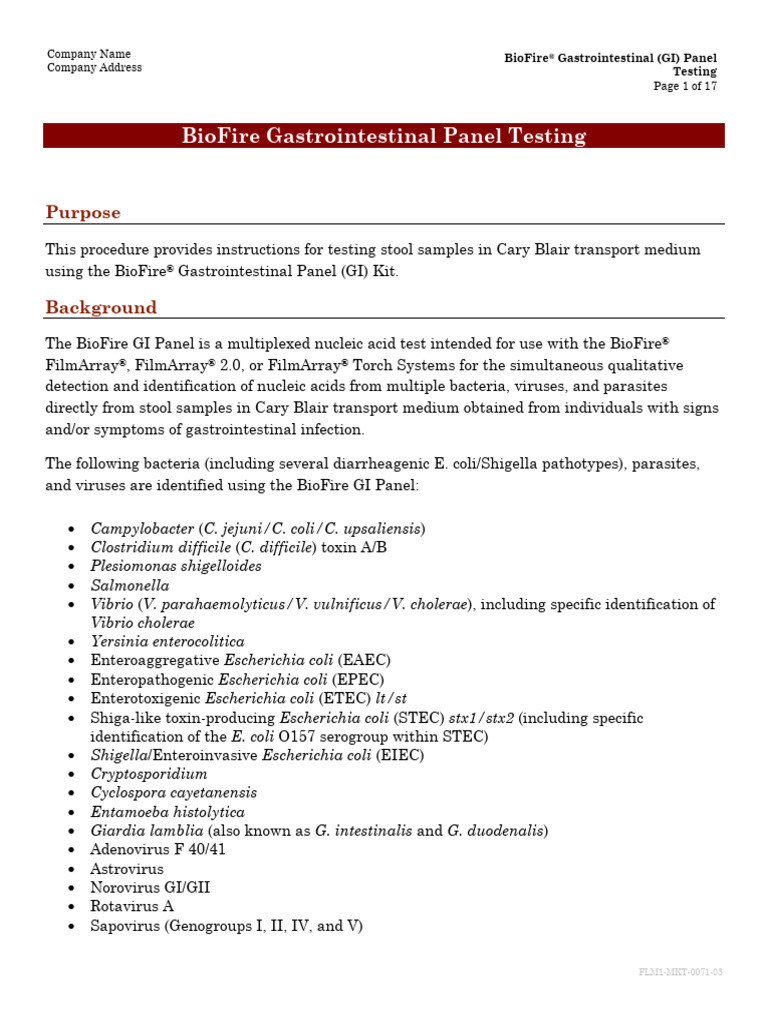 FLM1-MKT-0071-FilmArray-GI-Procedure-CLSI-Format Biofire Gi Ifu | PDF ...