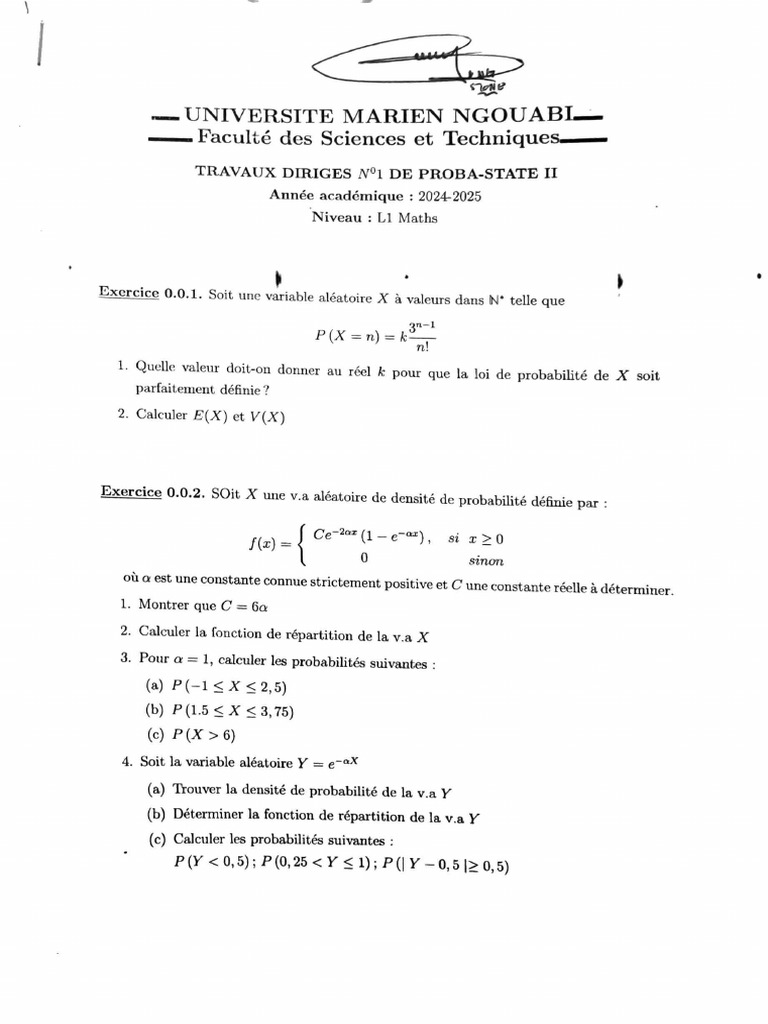 TD 1 Probabilités Et Statistiques 2 2023-2024 | PDF