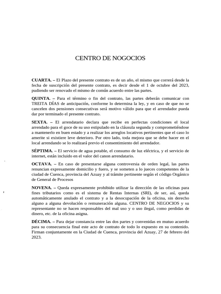 Centro de Nogocios: Cuarta. | PDF