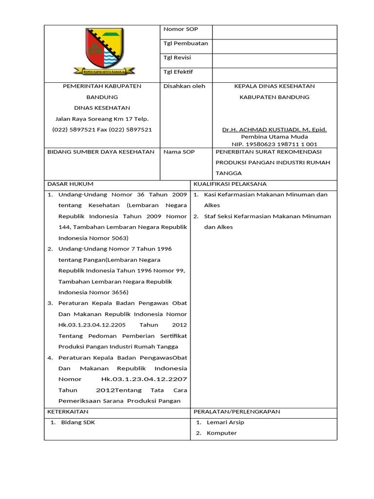 SOP Penerbitan Rekomendasi Pangan | PDF