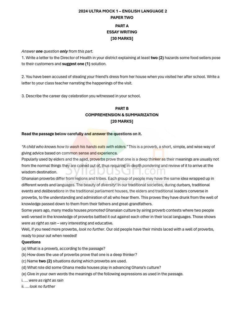 2024 Ultra Mock 1 English Language 2 | PDF | Proverb