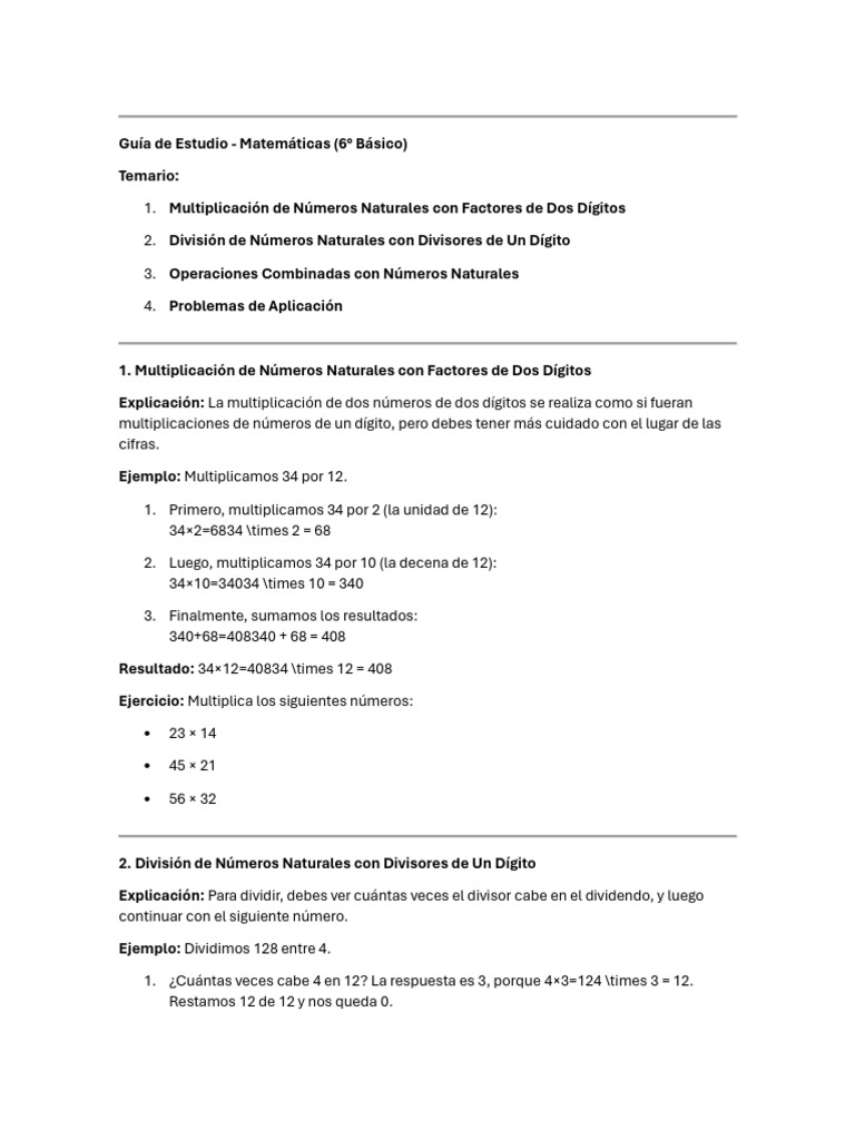 Guía De Estudio Matematicas Pdf División Matemáticas Multiplicación