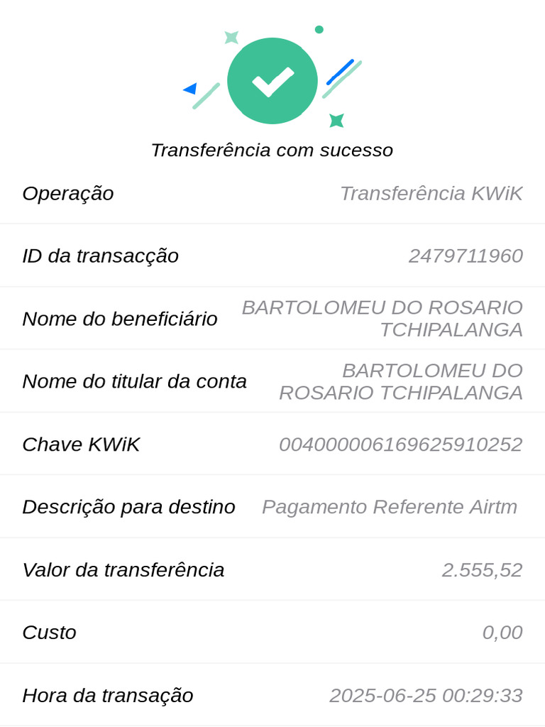 Transferência KWiK: Detalhes da Transação | PDF