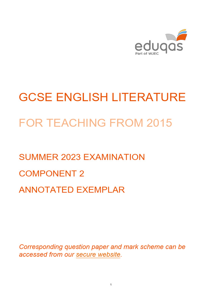 5720 02 Eduqas GCSE English Literature Component 2 2023 Exemplar (Annotated) | PDF | Knowledge ...