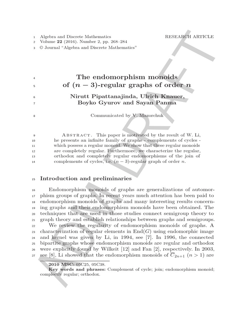 Endomorphism Monoids of Regular Graphs | PDF | Abstract Algebra ...