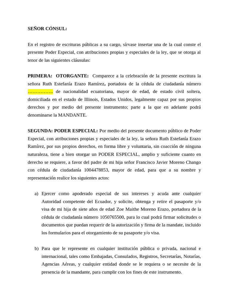 MINUTA PODER ESPECIAL Francisco Javier Moreno Chango | PDF