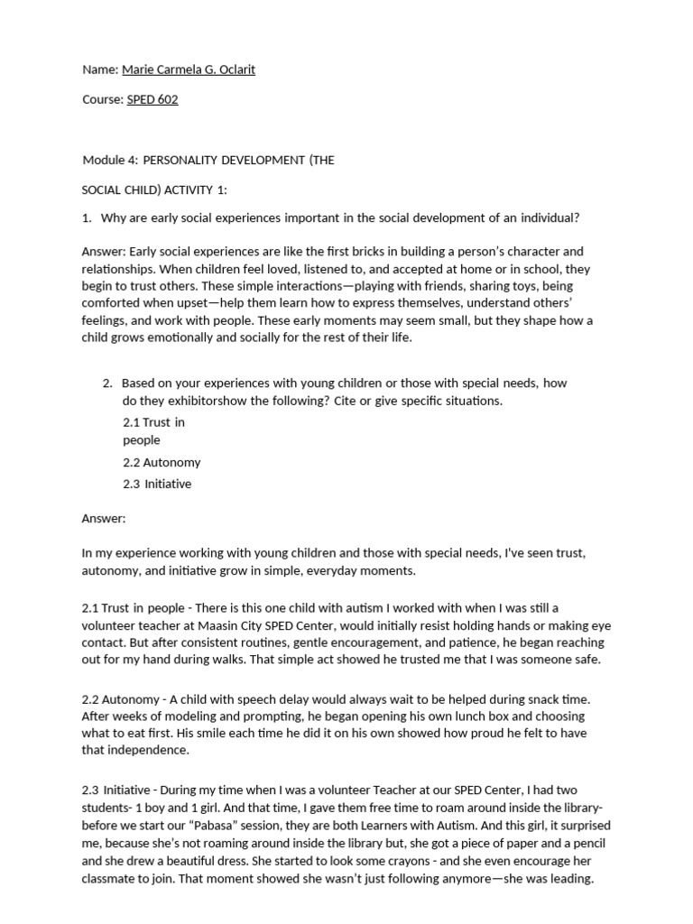 Sped 602 - Activity Module 4. - Oclarit, Marie Carmela | PDF | Special Education | Behavioural ...