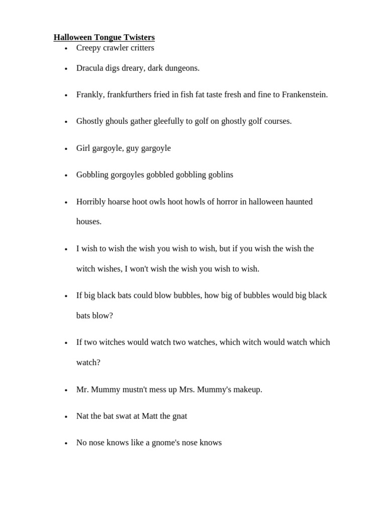 Halloween Tongue Twisters | PDF