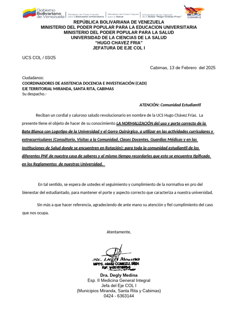 Oficio 2025 Comunidad Estudiantil | PDF