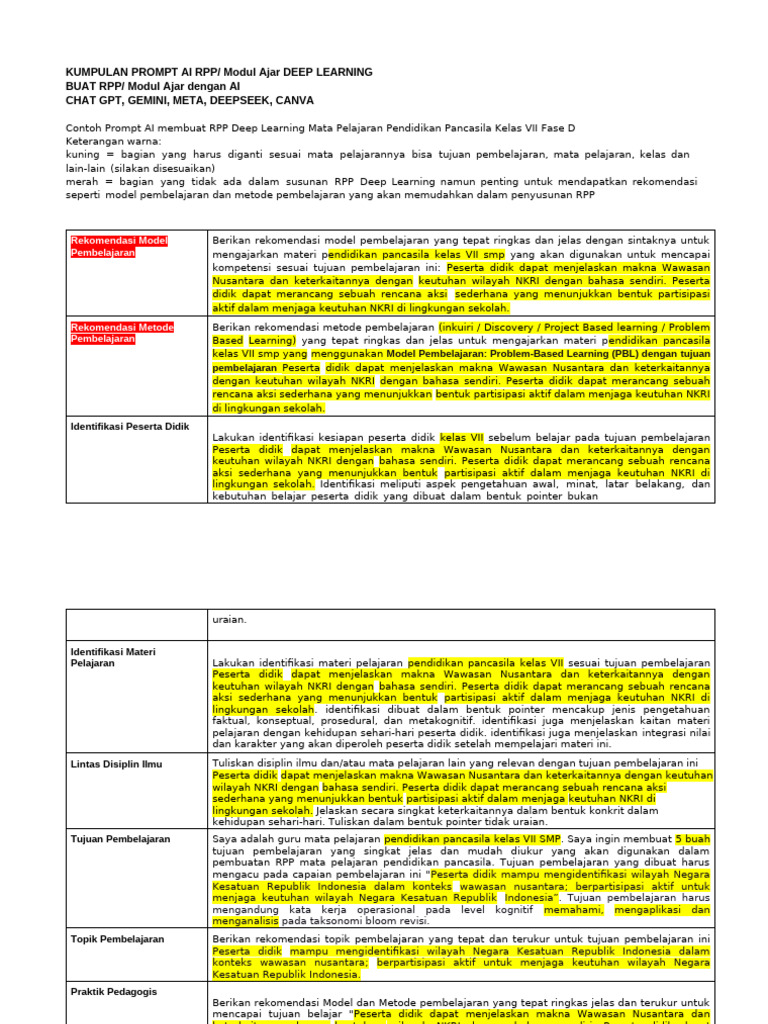 Prompt Ai RPP Deep Learning | PDF