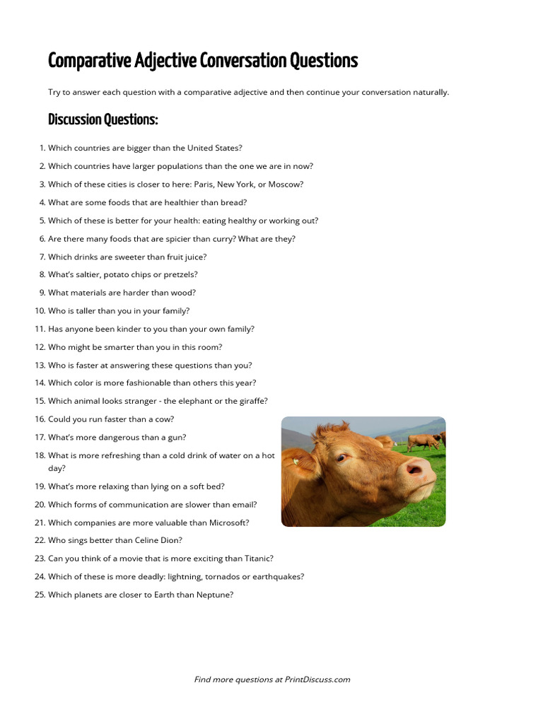 Comparative Adjective Questions | PDF