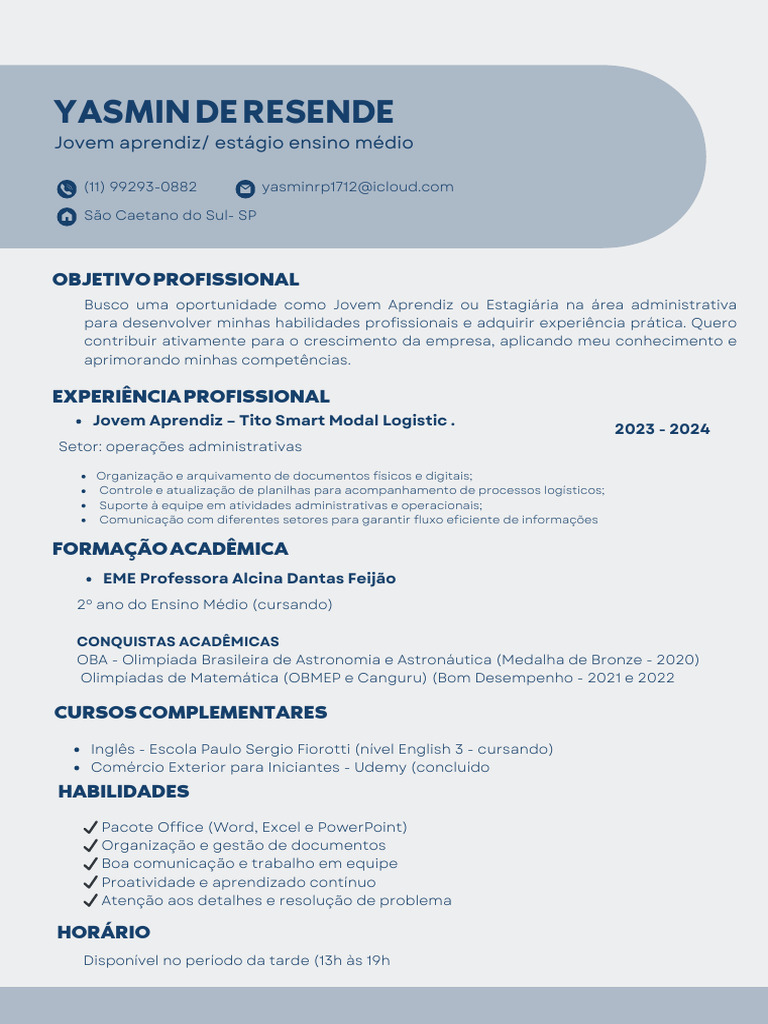 Jovem Aprendiz em Administração - Yasmin Resende | PDF