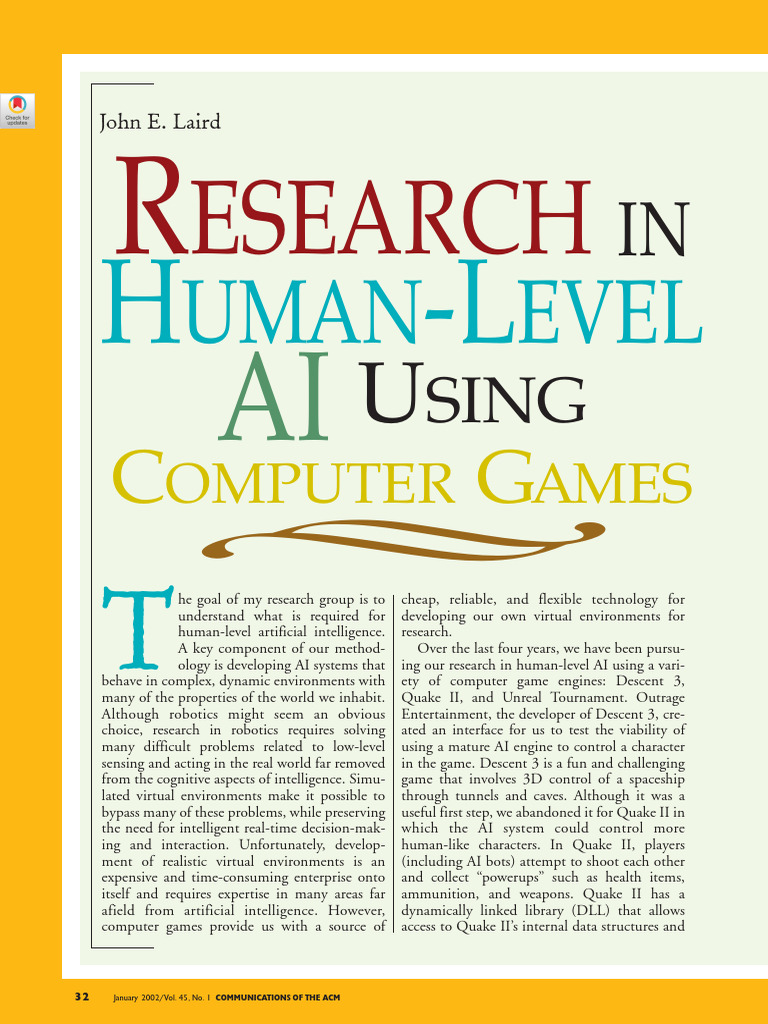Research in Human-Level Ai Using Computer Games | PDF | Artificial Intelligence | Intelligence ...