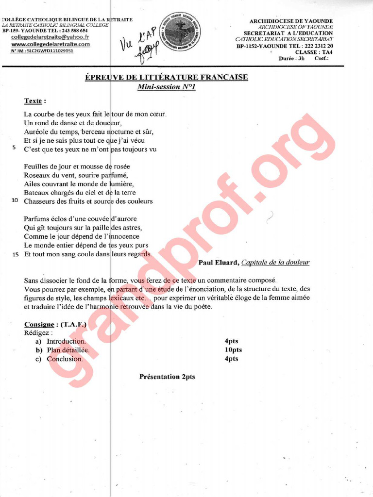 Litterature TleA Mini Session1 College Bilingue Retraite 2022 2023 | PDF