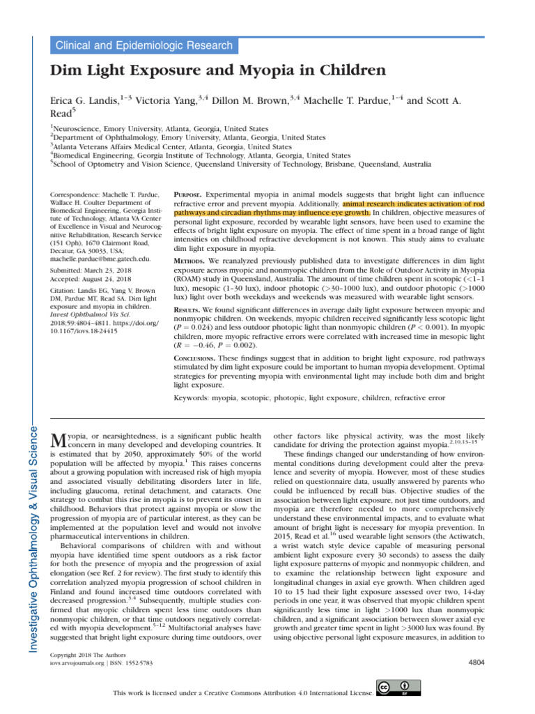 Dim Light Exposure and Myopia in Children | PDF | Myopia | Retina