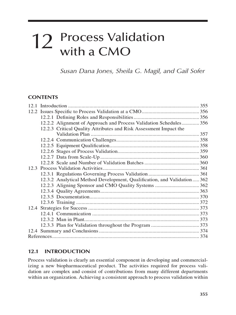 Process Validation With A CMO: Susan Dana Jones, Sheila G. Magil, and Gail Sofer | PDF ...