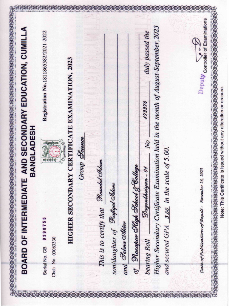 HSC Certificate | PDF