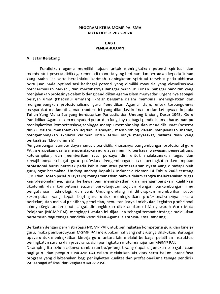 Program Kerja MGMP Pai Sma | PDF