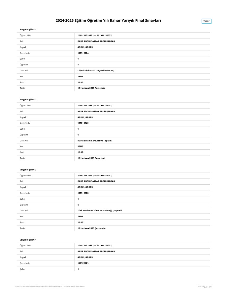 2024-2025 E Itim Ö Retim Yılı Bahar Yarıyılı Final Sınavları | PDF