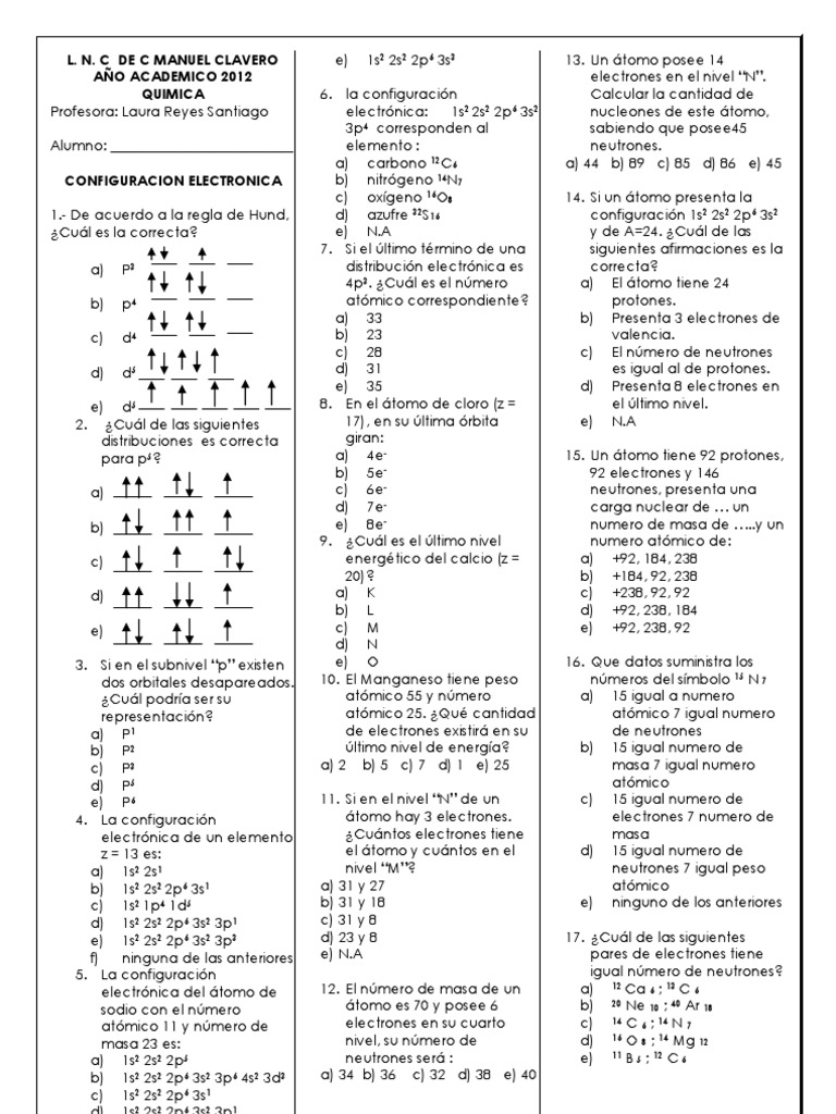 Ejercicios ConfiguraciÓn ElectrÓnica