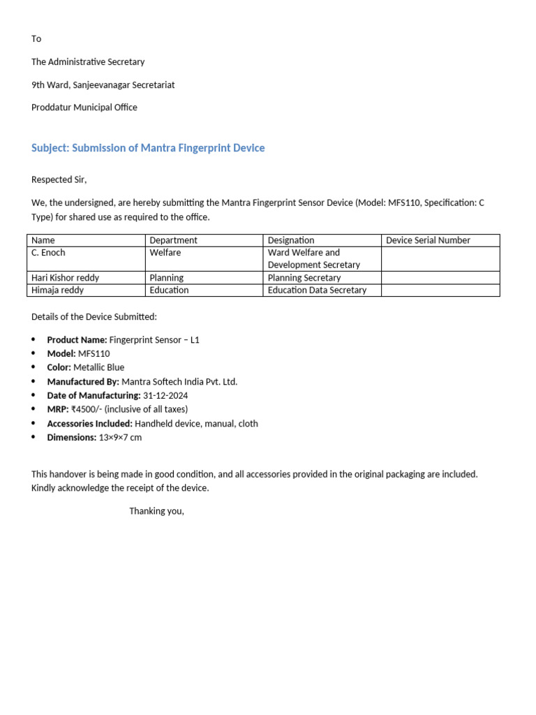 Mantra Device Handover Final v2 | PDF