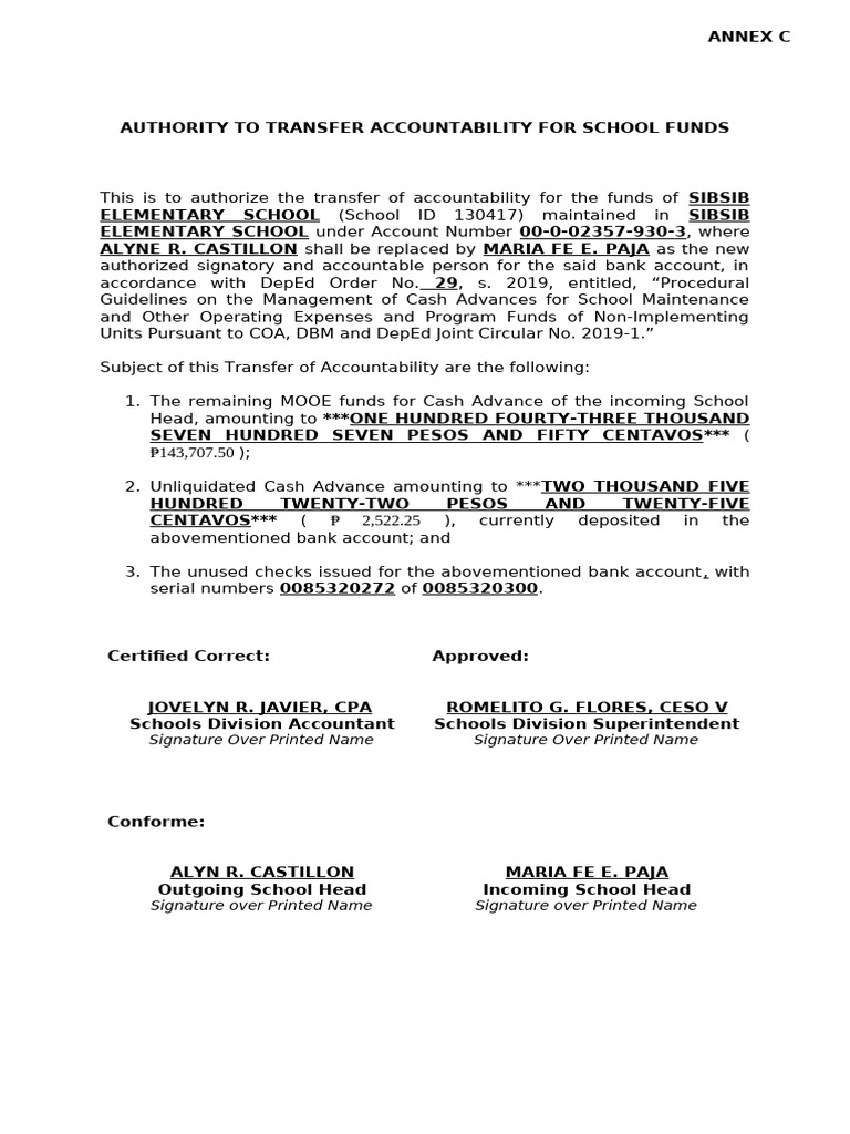 Transfer of School Fund Accountability | PDF