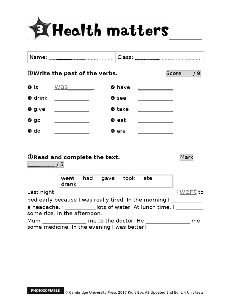 KB Be Level 4 Unit Test 3 | PDF