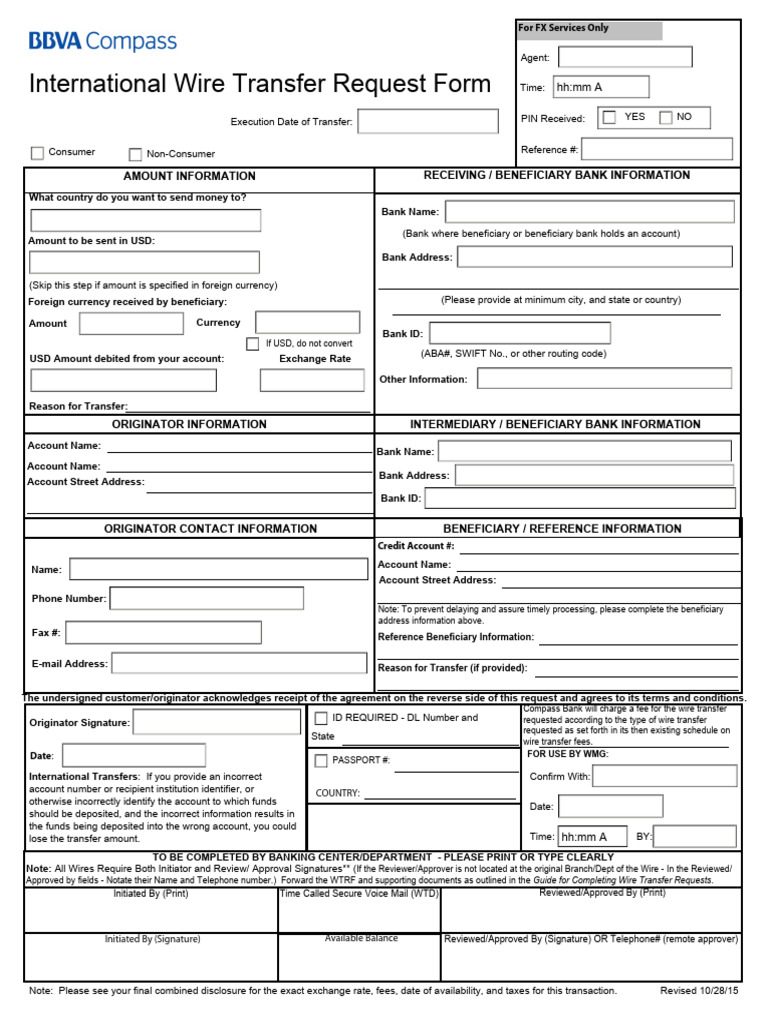 BBVA International Wire Transfer Form | PDF | Legal Liability | Banks
