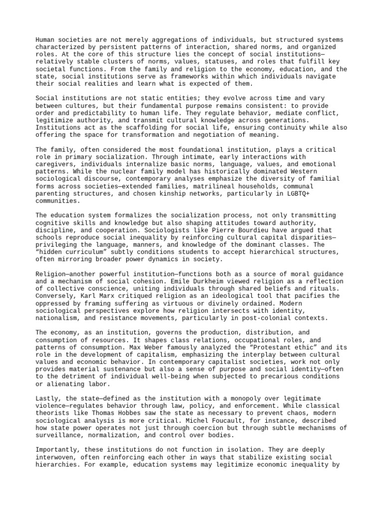 Understanding Social Institutions and Change | PDF | Sociology ...