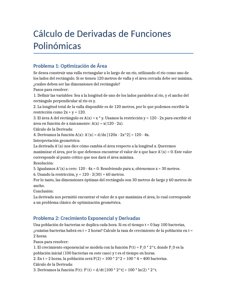 Derivadas Problemas | PDF | Derivado | Optimización Matemática