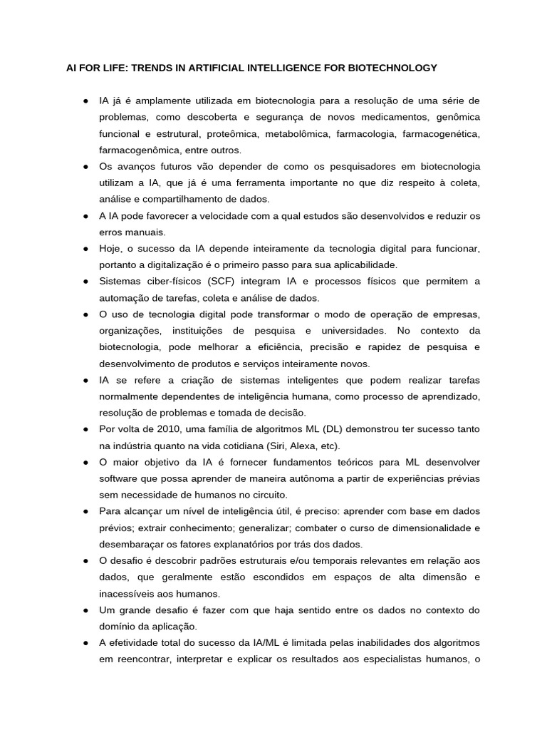 Ai For Life - Trends in Artificial Intelligence For Biotechnology | PDF ...