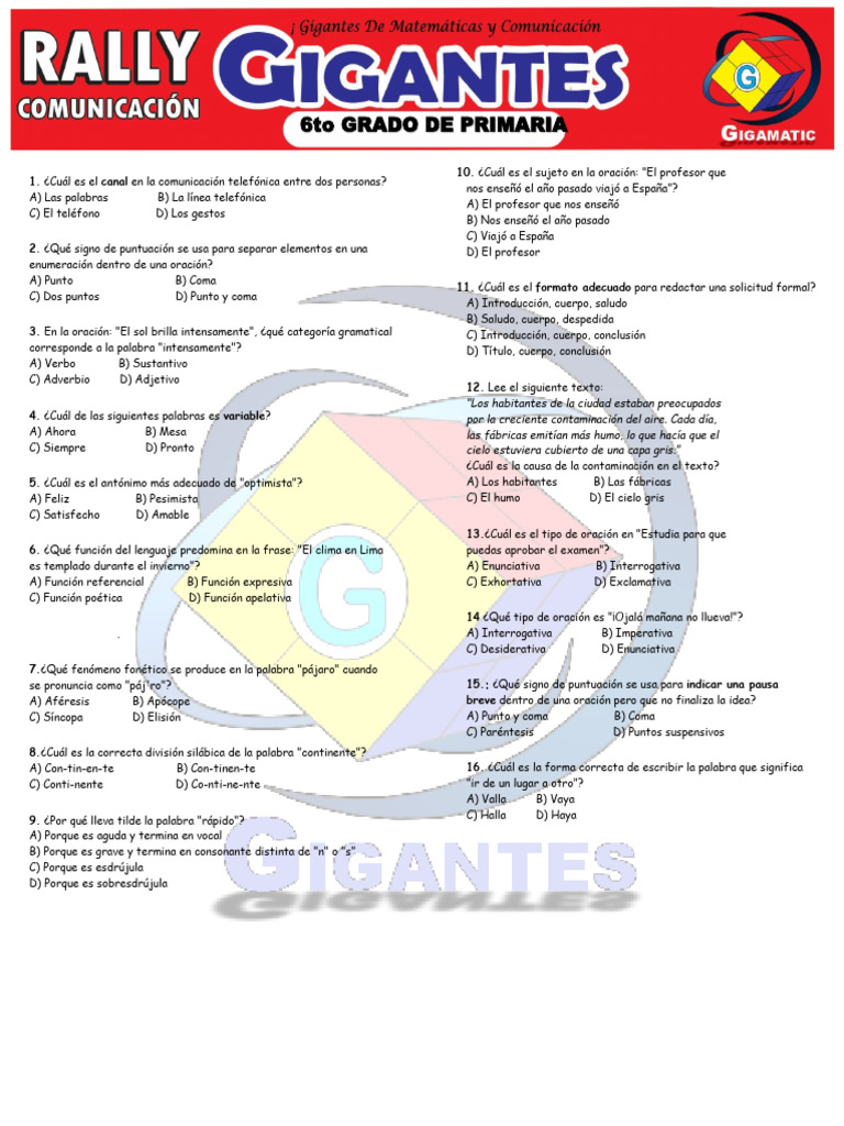 Preguntas de Lengua para 6to Grado | PDF | Coma | Palabra